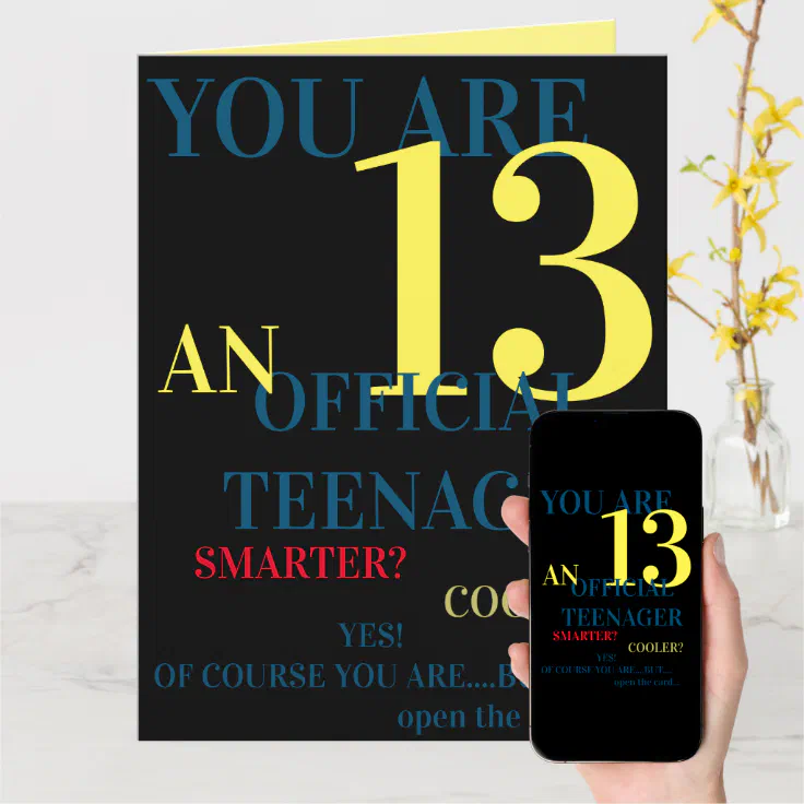 Blue Yellow Red 13th Official Teenager Boy Birthda Card | Zazzle