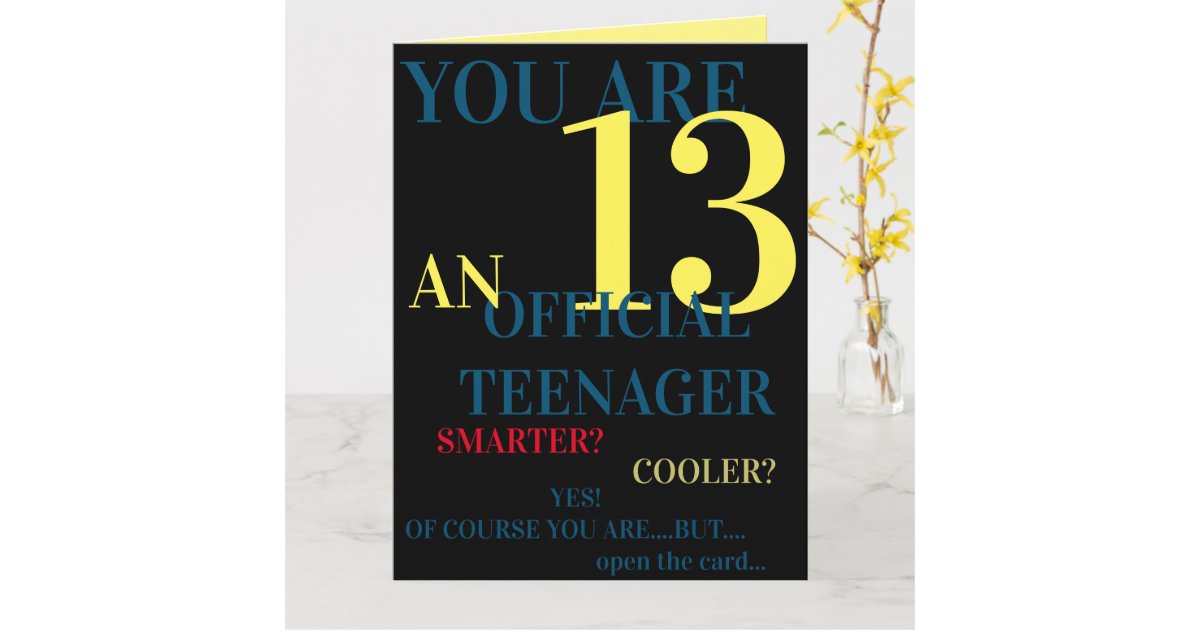 Blue Yellow Red 13th Official Teenager Boy Birthda Card | Zazzle