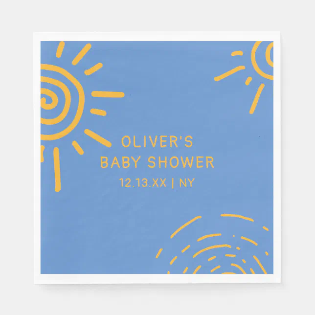 Blue Yellow Retro Ray Of Sunshine Baby Shower Napkins | Zazzle