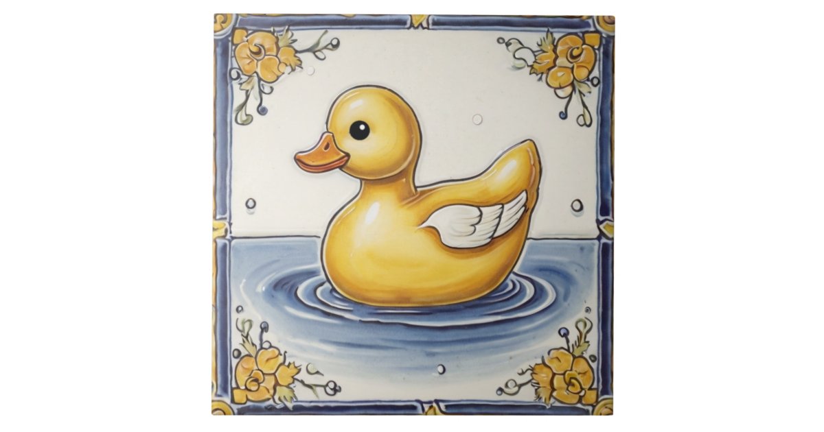 Blue Yellow Rubber Duck Cute Duckie Ducky Bathroom Ceramic Tile | Zazzle