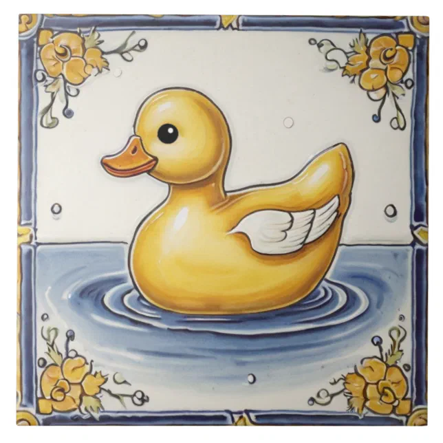 Blue Yellow Rubber Duck Cute Duckie Ducky Bathroom Ceramic Tile | Zazzle