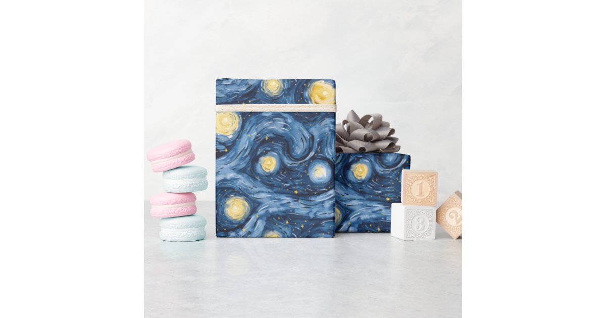 Blue Yellow Sun Moon Stars Baby Shower Wrapping Paper | Zazzle
