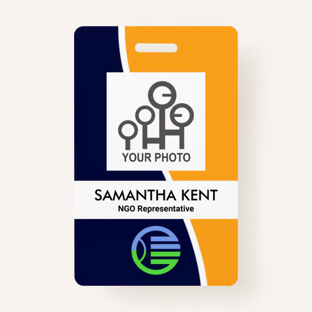 Blue Yellow Wave Photo Template Staff ID Badge | Zazzle