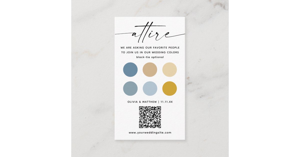 Blue Yellow wedding attire dress code palette + QR Enclosure Card | Zazzle