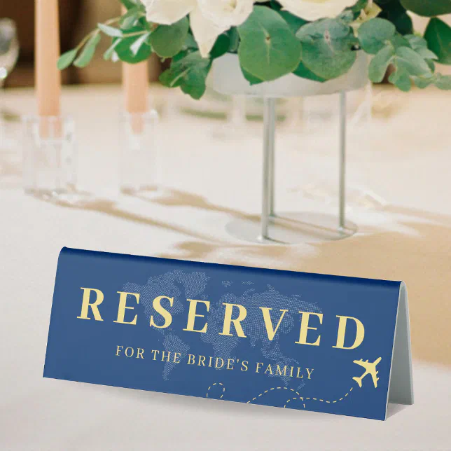 Blue & Yellow World Map Plane Destination Wedding Table Tent | Zazzle