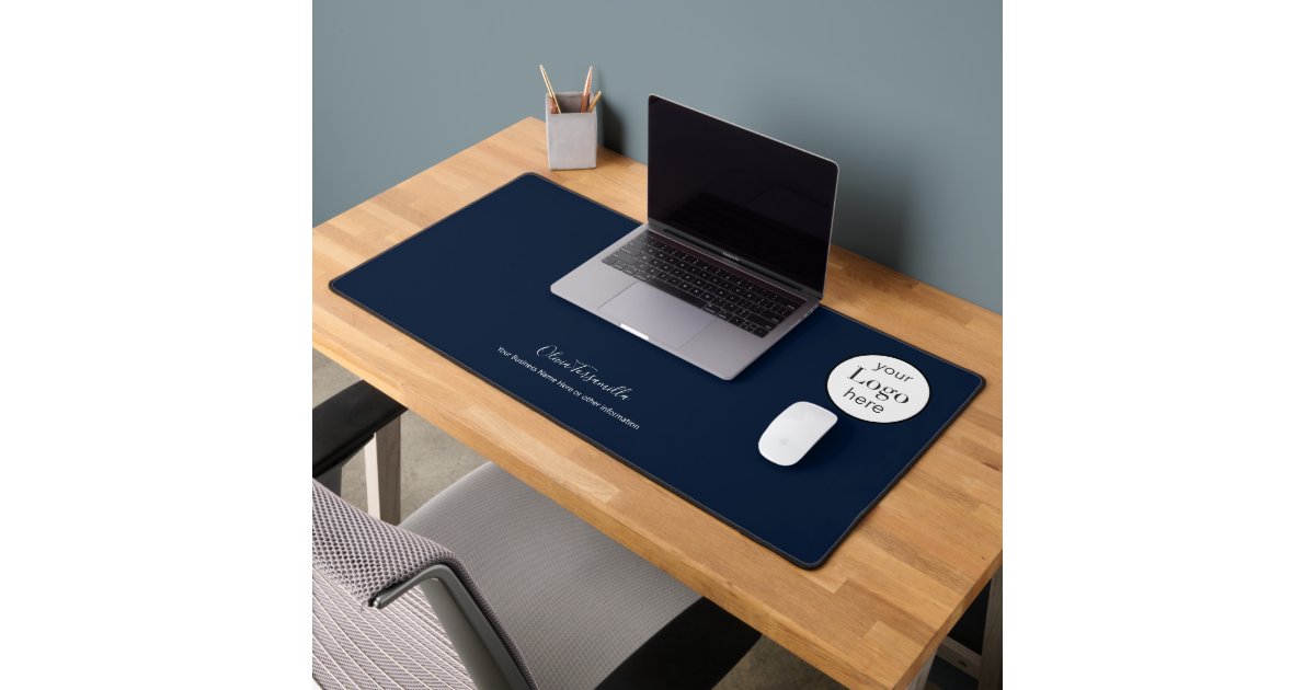 Blue Your Logo Name Business Desk Mat | Zazzle