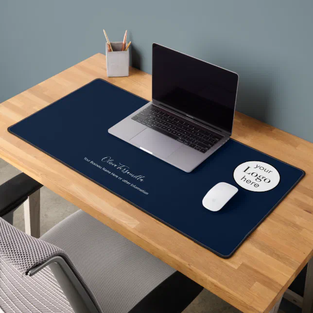 Blue Your Logo Name Business Desk Mat | Zazzle