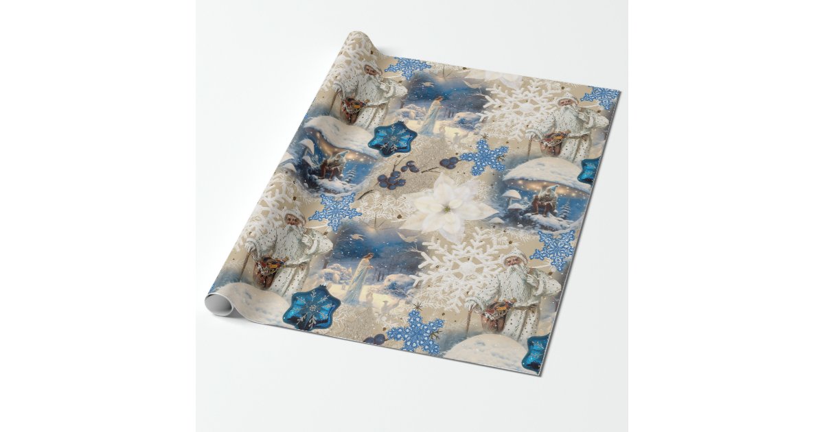 Blue Yuletide Fantasy Wrapping Paper | Zazzle