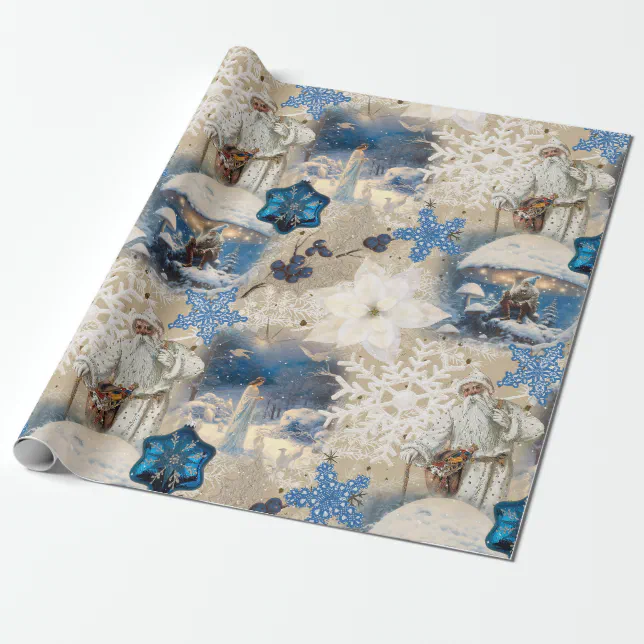 Blue Yuletide Fantasy Wrapping Paper | Zazzle