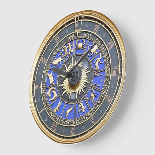 Blue Zodiac Wheel Large Clock | Zazzle