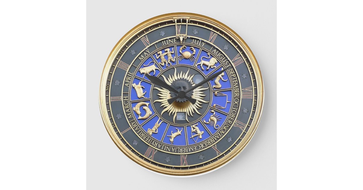 Blue Zodiac Wheel Large Clock | Zazzle
