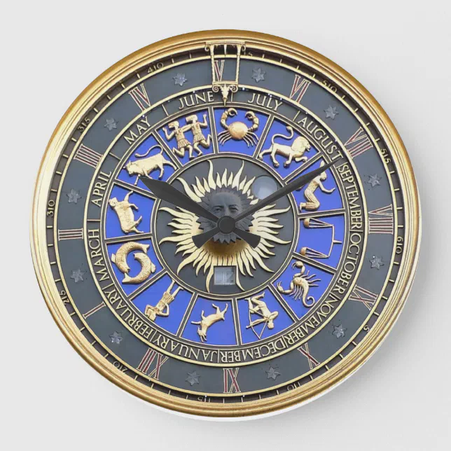 Blue Zodiac Wheel Large Clock | Zazzle