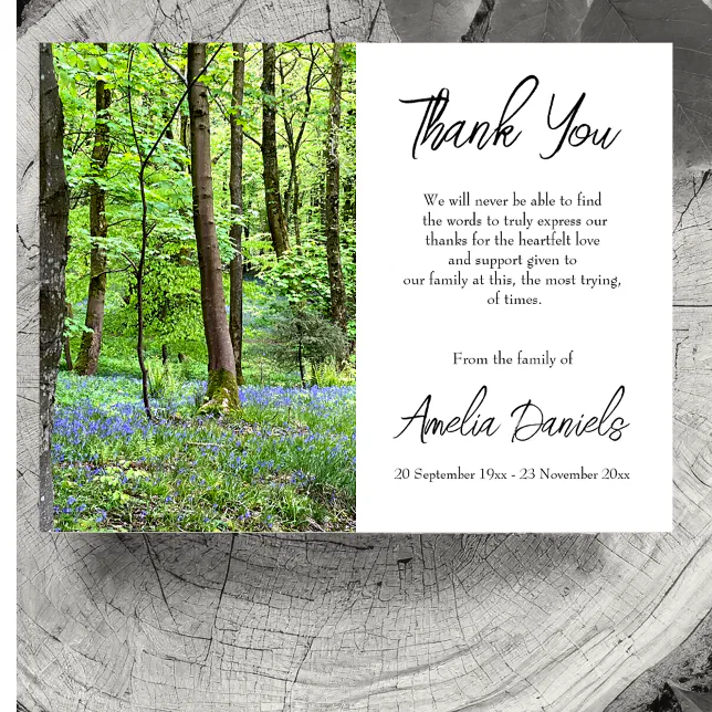 Bluebell Wood In Memory Thank You Card | Zazzle