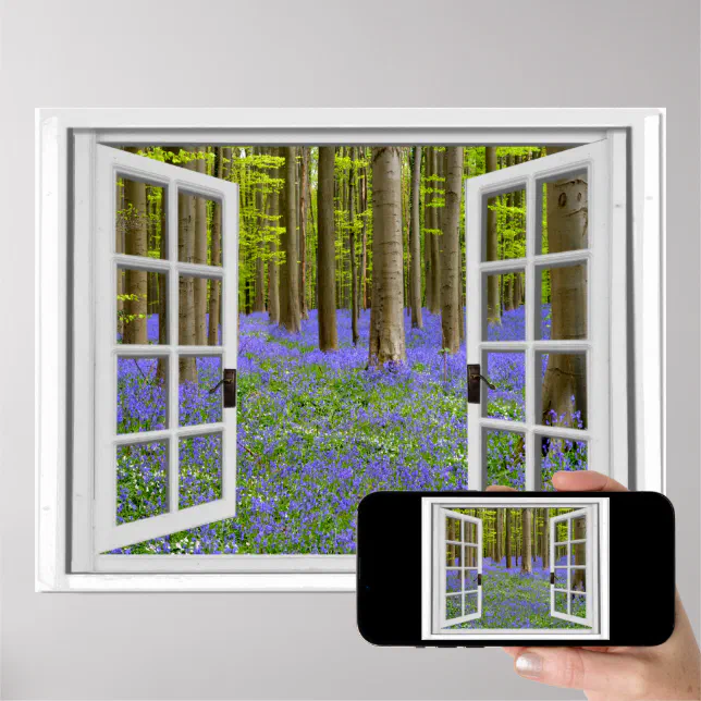 Bluebells and Trees View Faux Window Poster | Zazzle