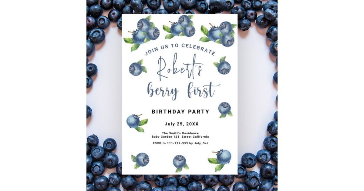 Blueberries 1st Birthday Party | Berry First Invitation | Zazzle