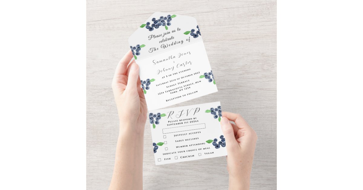 Blueberries Berries Fruit Elegant Rustic Wedding All In One Invitation ...