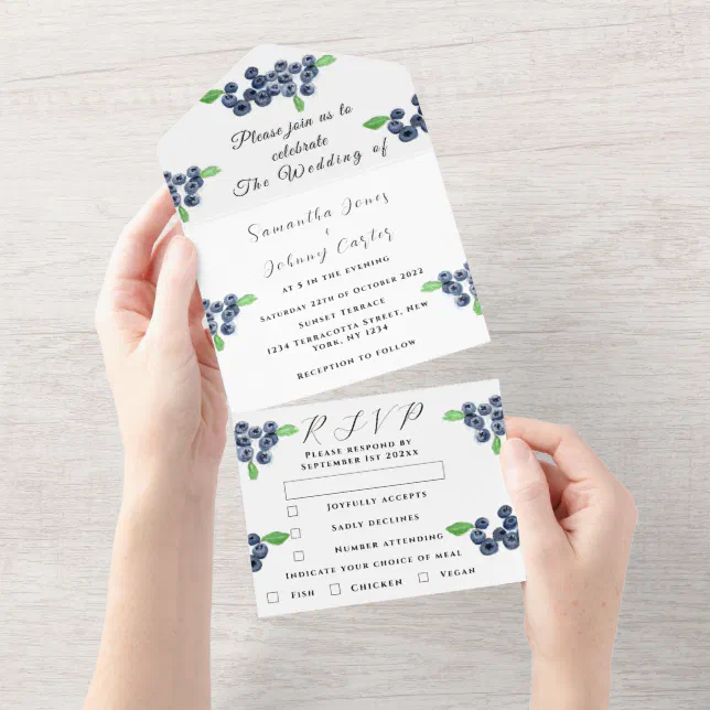 Blueberries Berries Fruit Elegant Rustic Wedding All In One Invitation ...