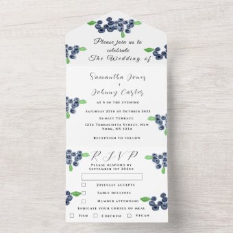 Blueberries Berries Fruit Elegant Rustic Wedding All In One Invitation ...