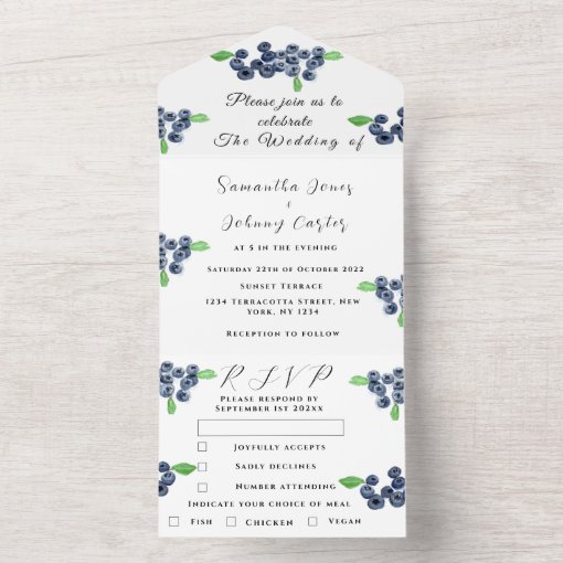 Blueberries Berries Fruit Elegant Rustic Wedding All In One Invitation ...