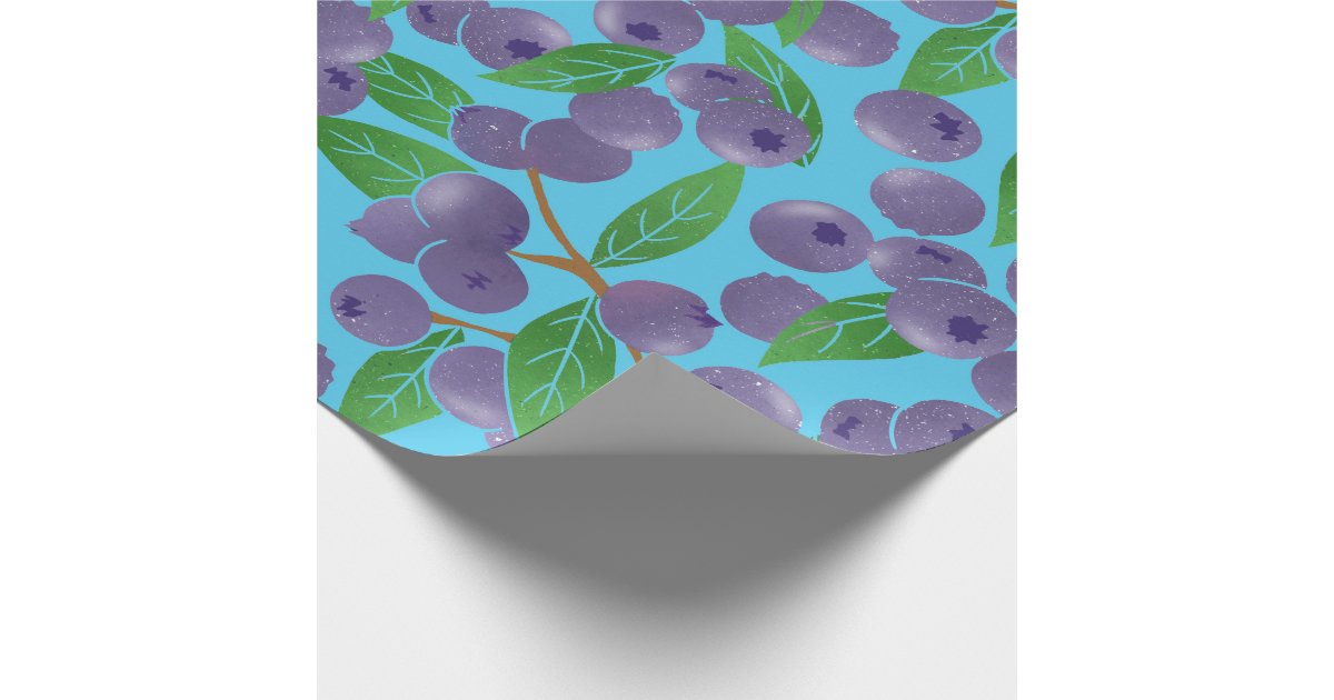 Blueberries - blue background wrapping paper | Zazzle