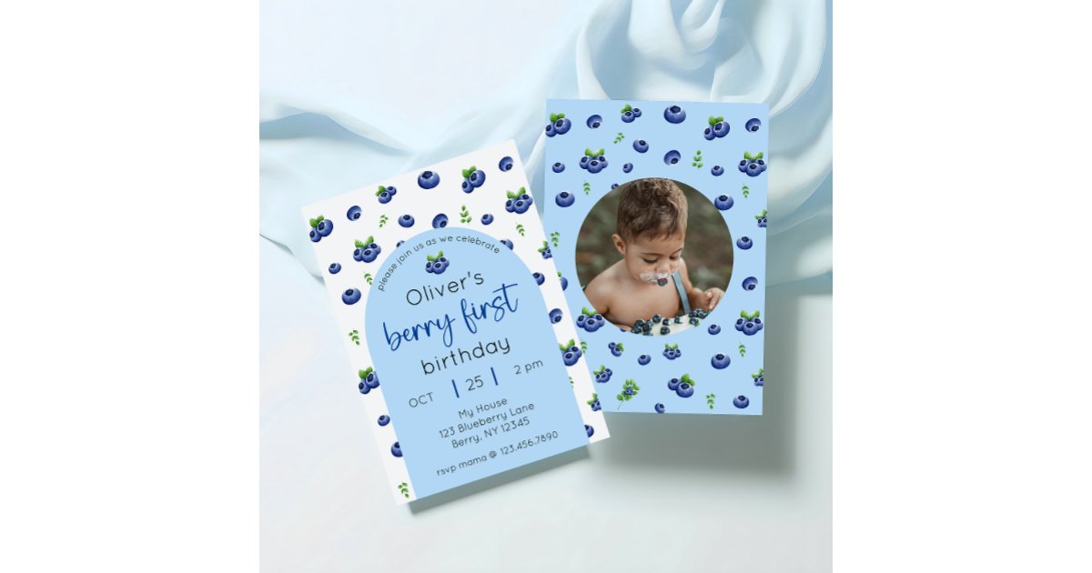 Blueberry 1st Birthday Berry First Photo Invitation | Zazzle