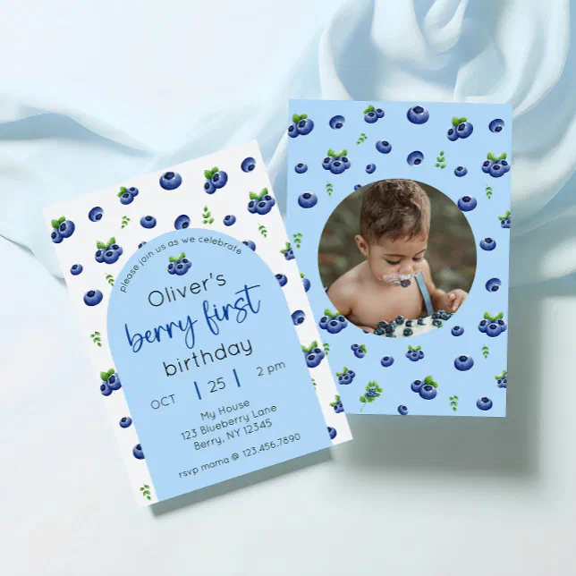 Blueberry 1st Birthday Berry First Photo Invitation | Zazzle