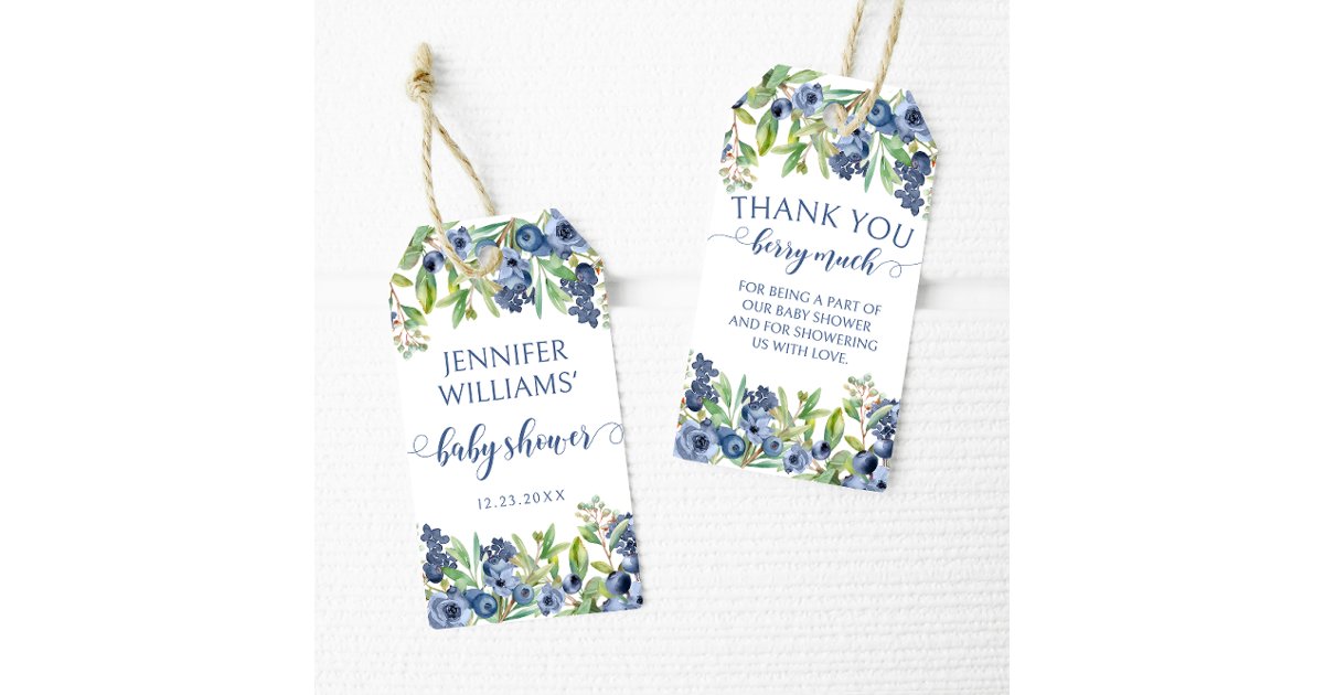 Blueberry baby shower thank you favor gift tags | Zazzle