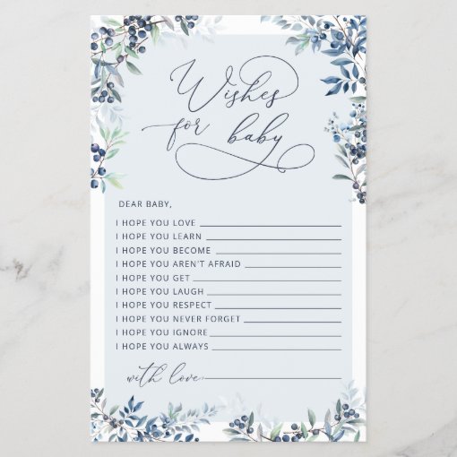 Blueberry Baby Shower Wishes for Baby Card | Zazzle