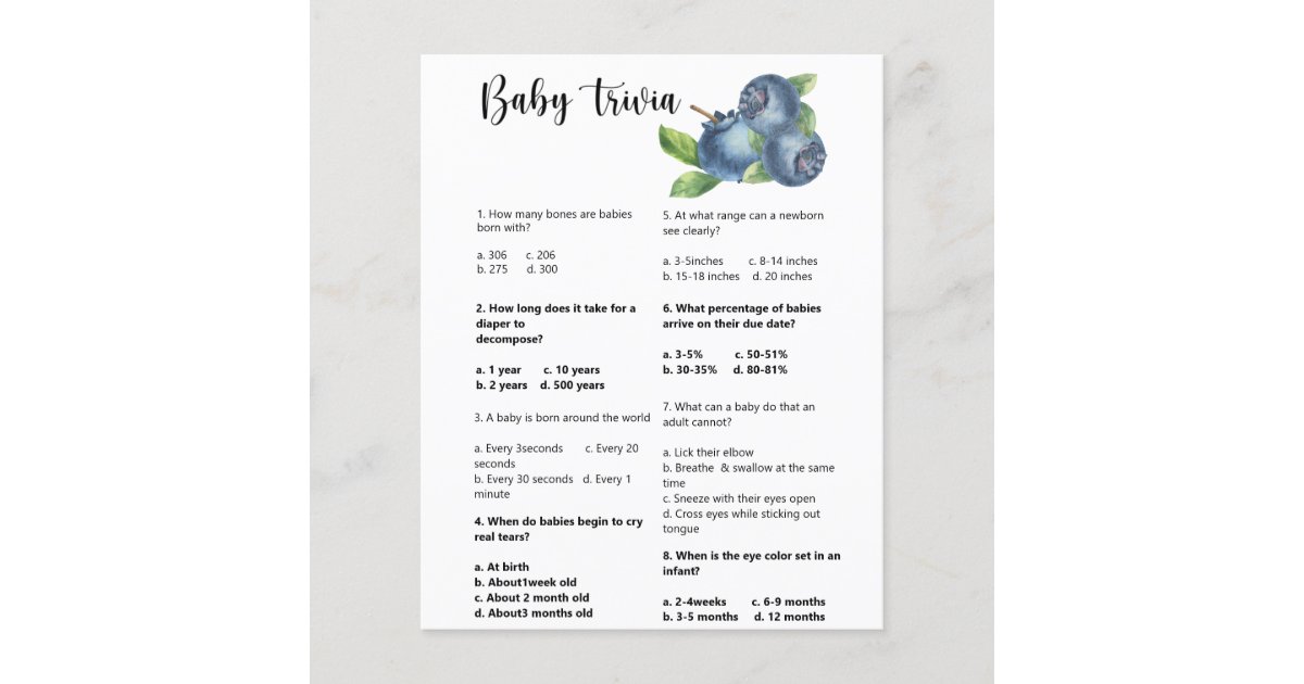 Blueberry - Baby Trivia Baby Shower Game | Zazzle