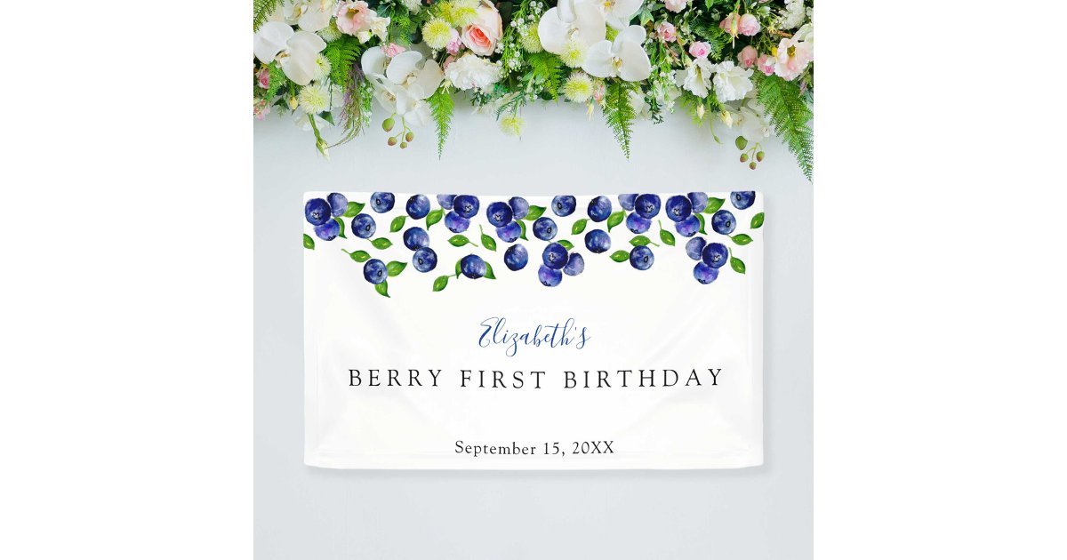 Blueberry Berry First Birthday Background Simple Banner | Zazzle