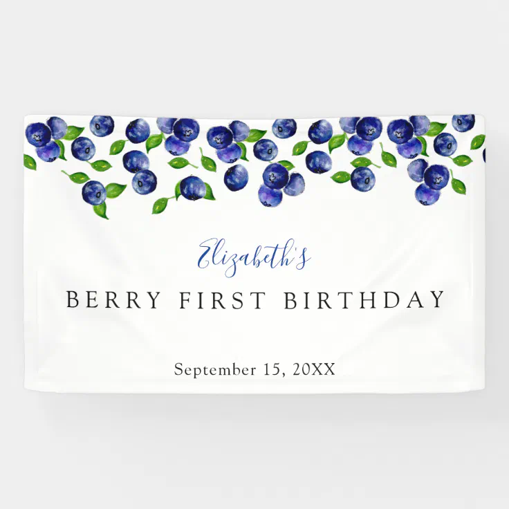 Blueberry Berry First Birthday Background Simple Banner | Zazzle
