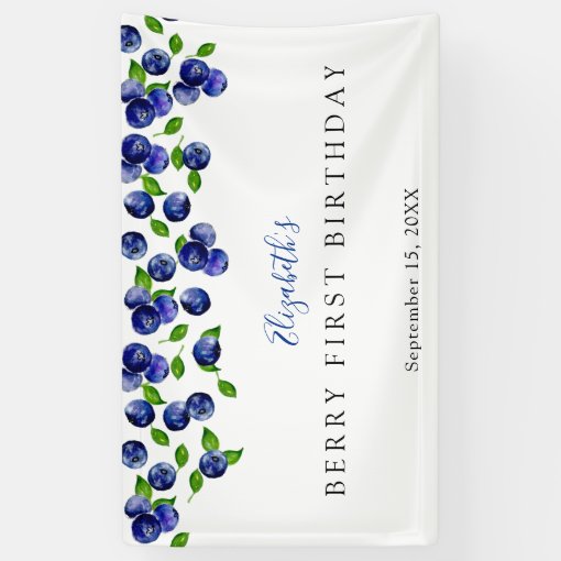 Blueberry Berry First Birthday Background Simple Banner | Zazzle