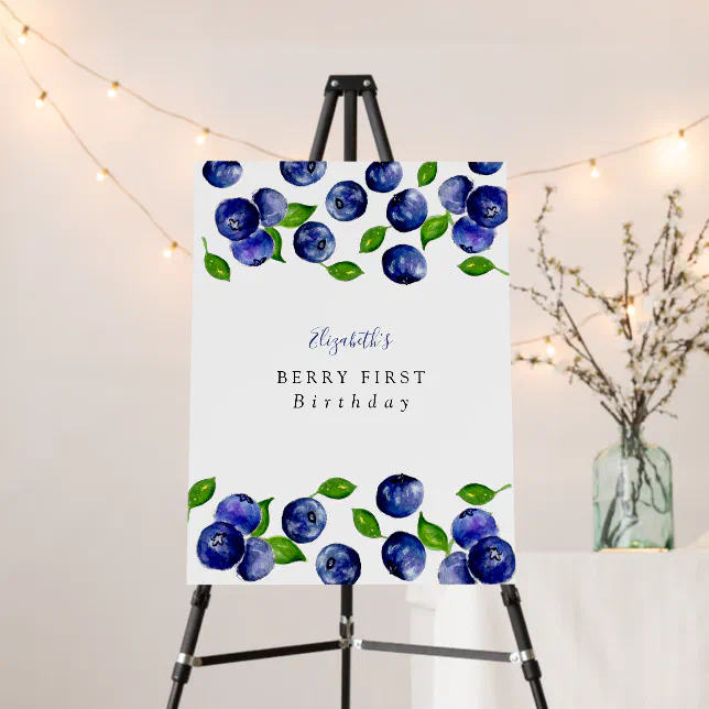 Blueberry Berry First Birthday Welcome Sign Cute | Zazzle