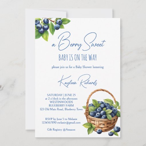 Blueberry berry sweet baby shower invitation | Zazzle