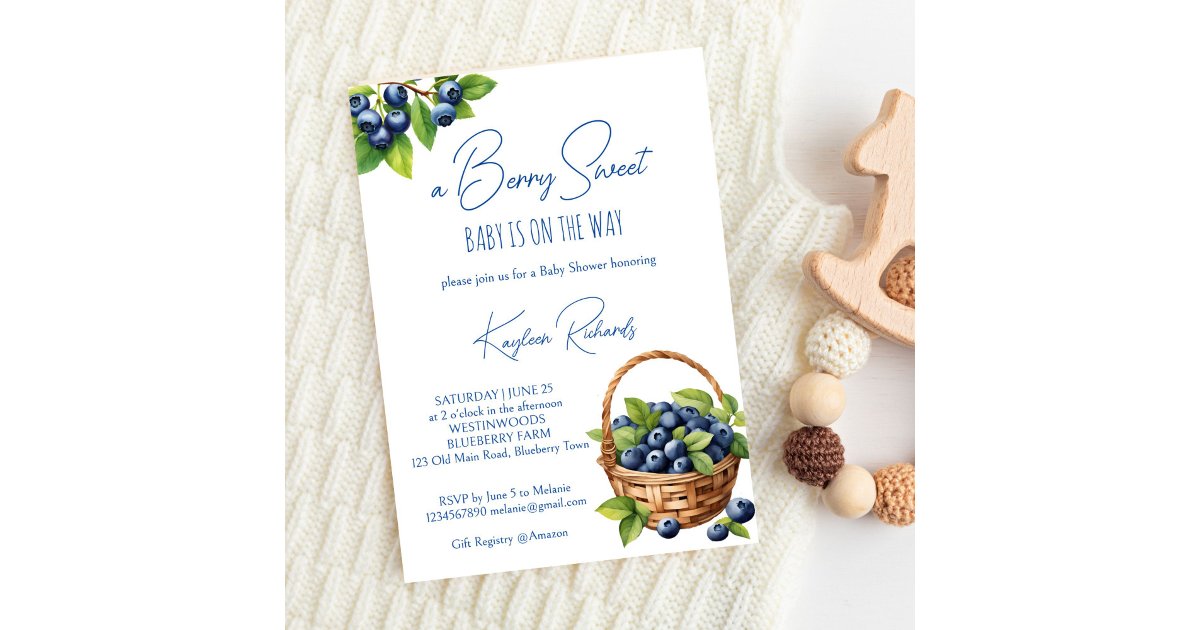 Blueberry berry sweet baby shower invitation | Zazzle
