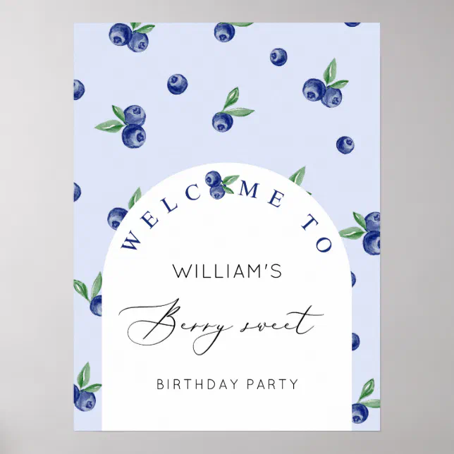Blueberry Berry sweet birthday party welcome Poster | Zazzle