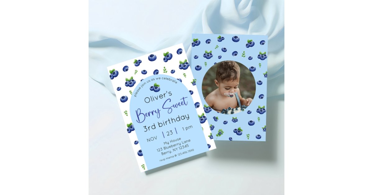 Blueberry Berry Sweet Birthday Photo Invitation | Zazzle