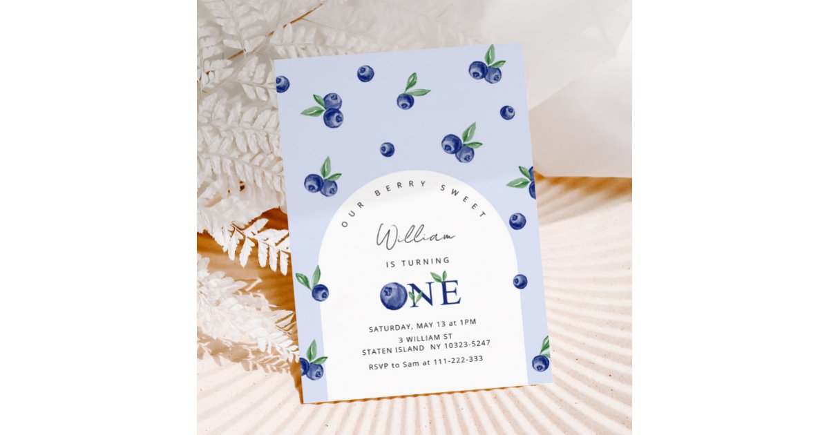 Blueberry Berry sweet boy first birthday Invitation | Zazzle