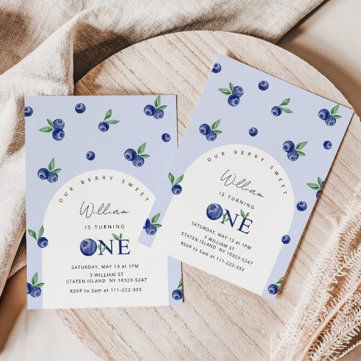 Blueberry Berry sweet boy first birthday Invitation | Zazzle
