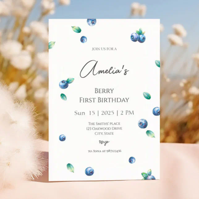 Blueberry Birthday Party Berry Sweet Watercolor Invitation | Zazzle