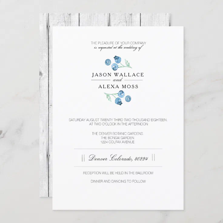 Blueberry Bliss | Elegant Wedding Invitation | Zazzle