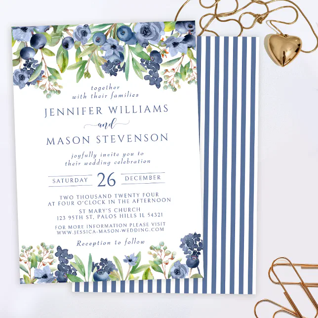 Blueberry blue floral autumn wedding invitation | Zazzle
