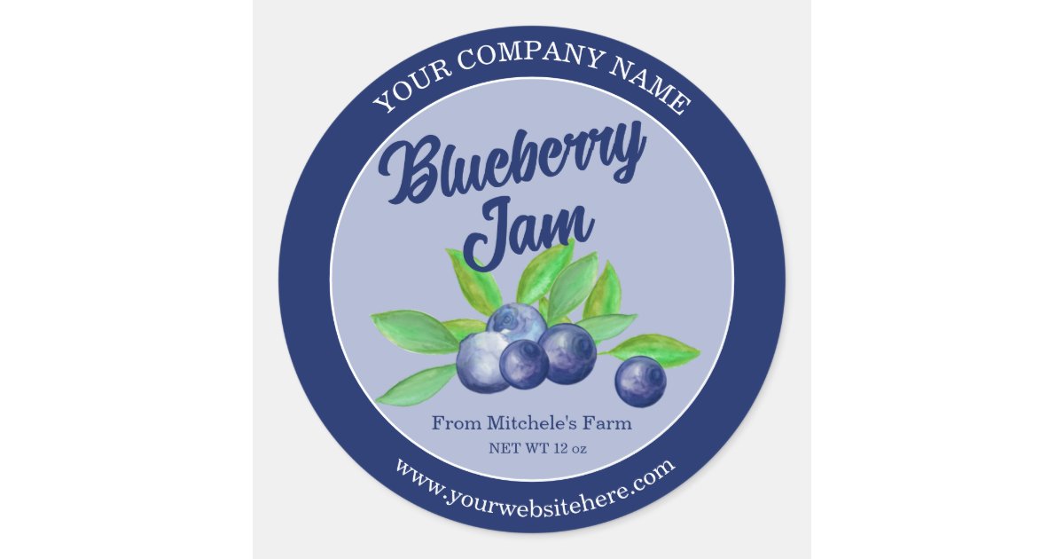 Blueberry Jam Label Custom Sticker | Zazzle