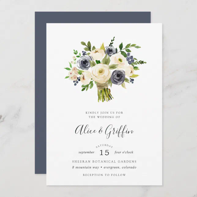 Blueberry Lane Bouquet Wedding Invitation | Zazzle
