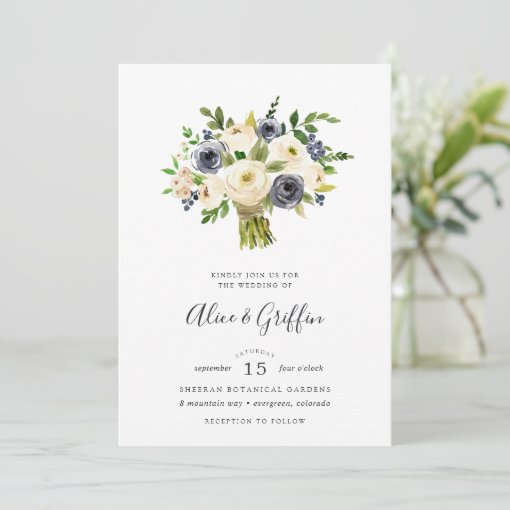 Blueberry Lane Bouquet Wedding Invitation | Zazzle