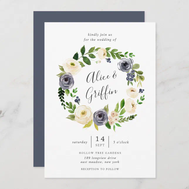 Blueberry Lane Wreath Wedding Invitation | Zazzle