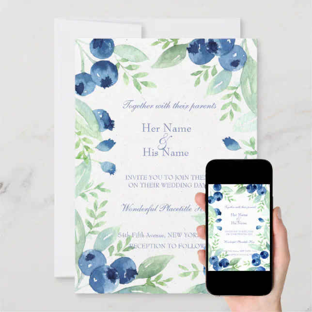 Blueberry Midsummer Rustic Berry Wedding Invitation | Zazzle