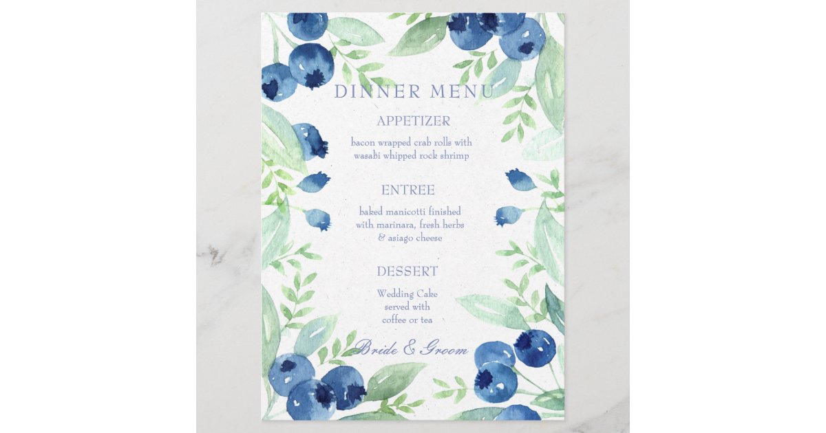 Blueberry Midsummer Rustic Berry Wedding Menu | Zazzle