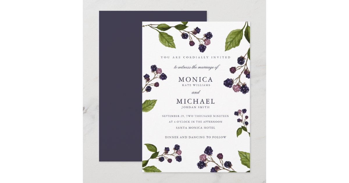 Blueberry Modern botanical wedding Invitation | Zazzle
