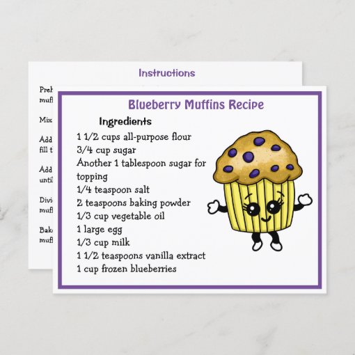 Blueberry Muffins Recipe Card | Zazzle